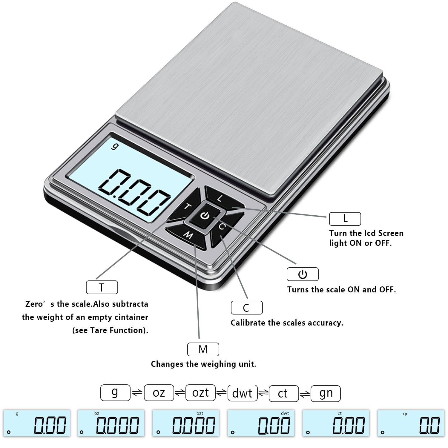 GRAM PRES Digital Pocket Gram Scale 300g x 0.01g Accuracy, Micro Mini High Precision Scale Digital Weight Grams and Oz for Jewelry, Diamond,Arrows, Powders, Herbs and Food,with 50g Cal Weights