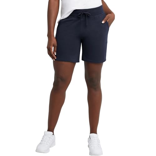 Hanes Womens Jersey Pocket Shorts, Drawstring Cotton 7" Inseam Athletic-shorts, Navy, Small US