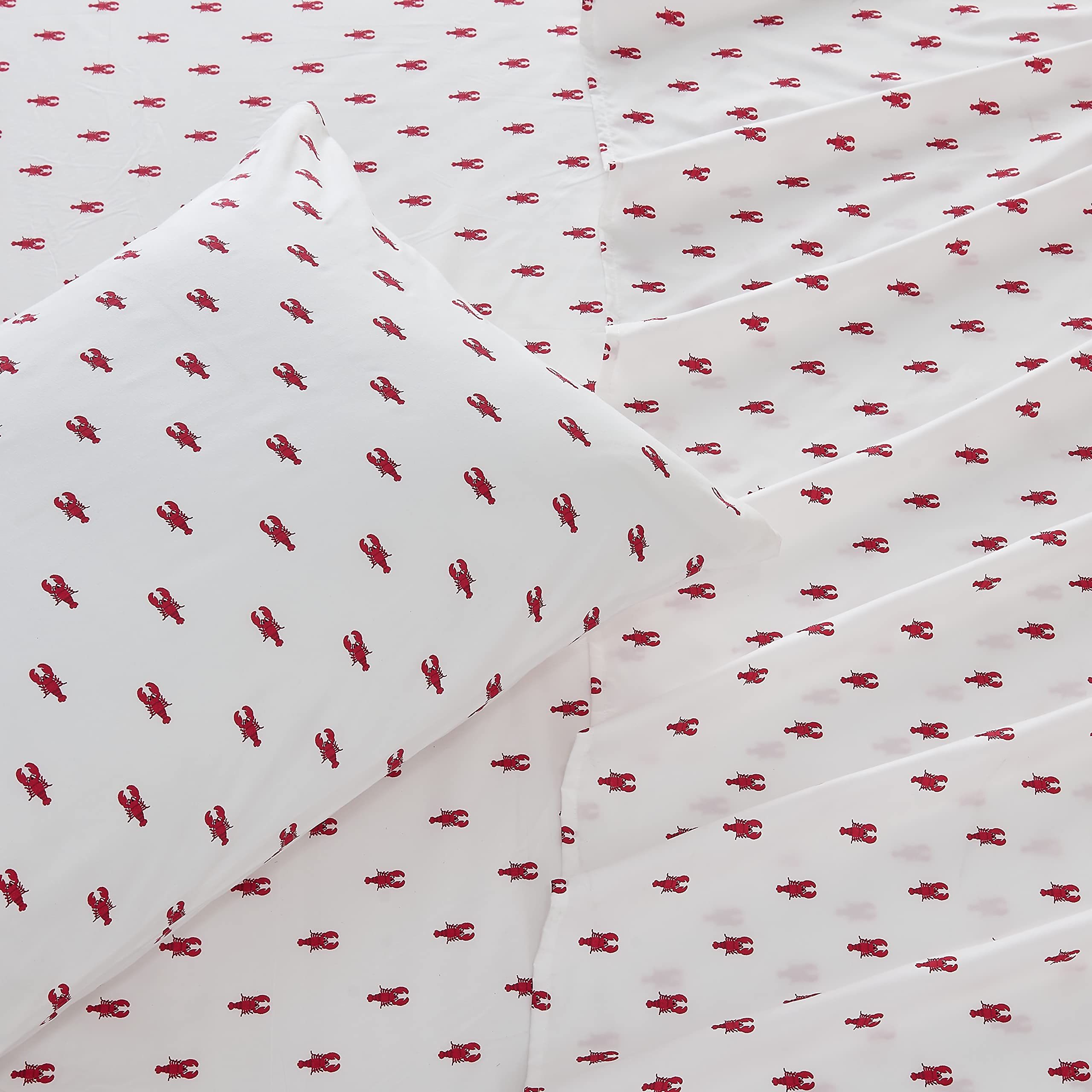 Great Bay Home 4-Piece King Coastal Microfiber Sheet Set | Nautical-Printed, Ultra-Soft Sheets | Wrinkle & Fade Resistant Beach-Themed Prints & Patterns Bedding Sheets & Pillowcases. (King, Lobster)