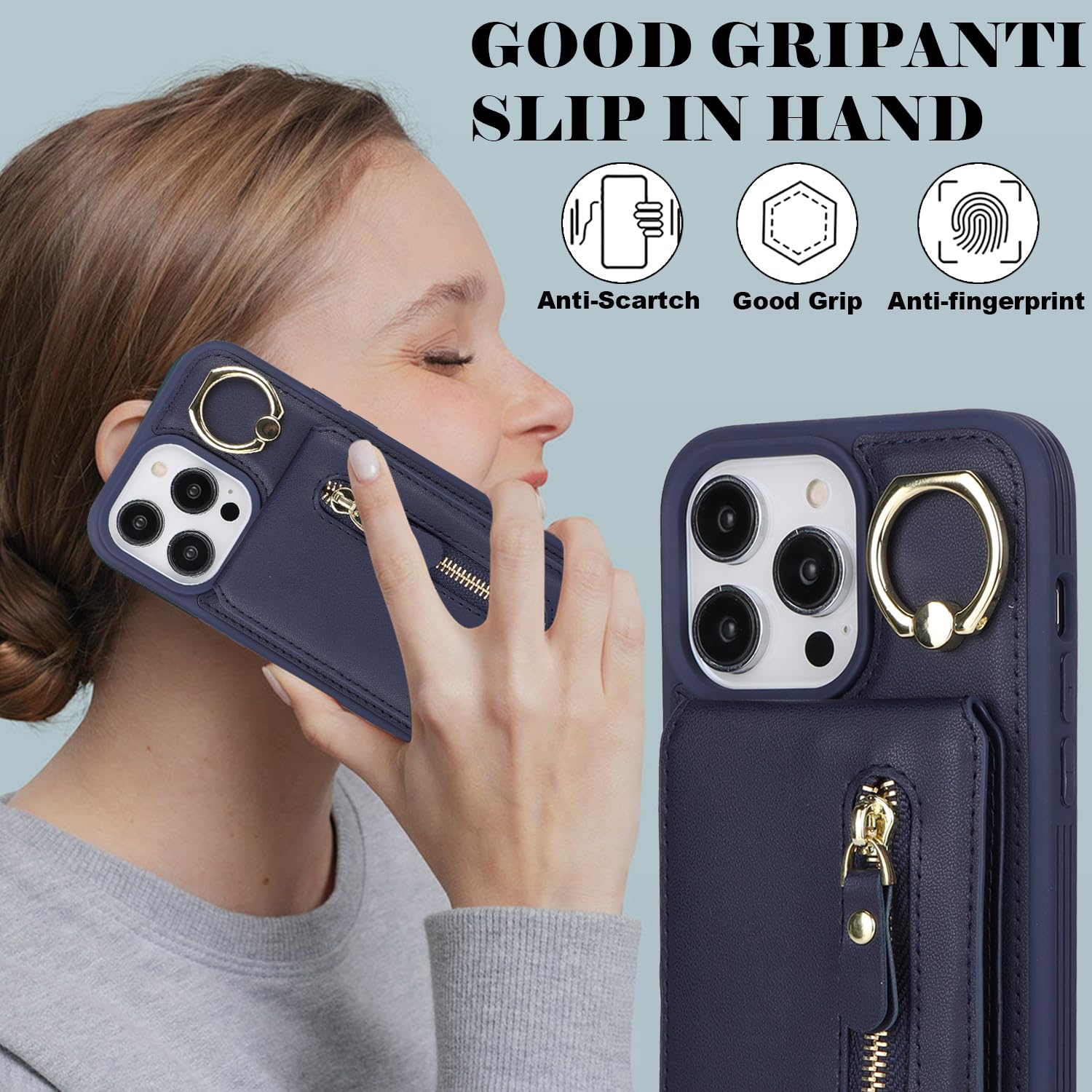 Havaya for iPhone 14 pro Case with Card Holder iphone 14 pro phone case magsafe compatible for women leather zipper phone wallet detachable 2-in-1 magnetic for men-Blue
