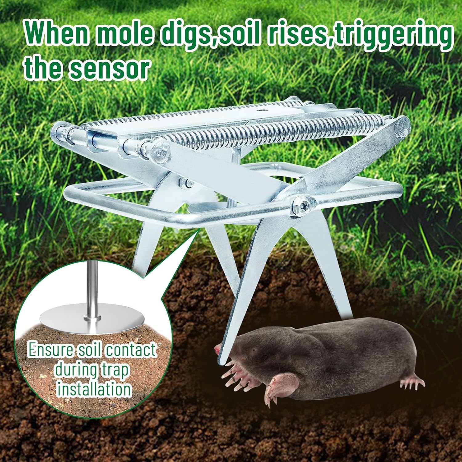 Simfelice Mole Trap Heavy Duty Scissor Mole Trap for Lawns Galvanized Steel Reusable Mole Traps That Work Best Mole and Gopher Killer Easy One-Step Setup