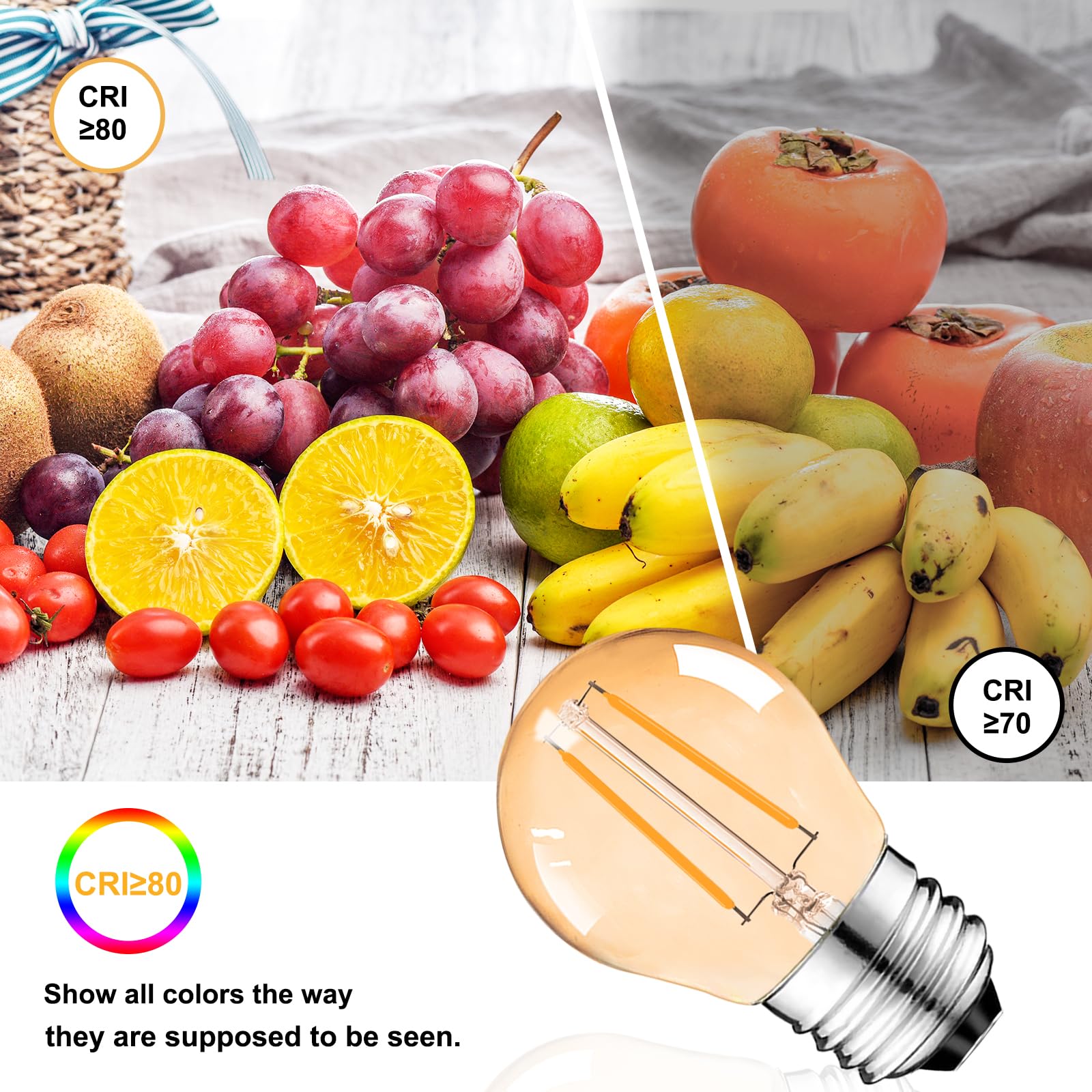 Suncan G14 2W Low Wattage Led Bulb E27, Amber G45 Edison Mini Light Bulb, Equivalent 15 Watt, Warm White 2500k, 150lm, for Chandelier Bathroom Vanity Mirror, Not Dimmable, 2 Pack