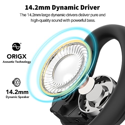 TOZO Open Buds Lightweight True Wireless Earbuds with Multi-Angle Adjustment, Bluetooth 5.3 Headphones with Open Ear Dual-Axis Design for Long-Lasting Comfort, Crystal-Clear Calls for Driving, Black