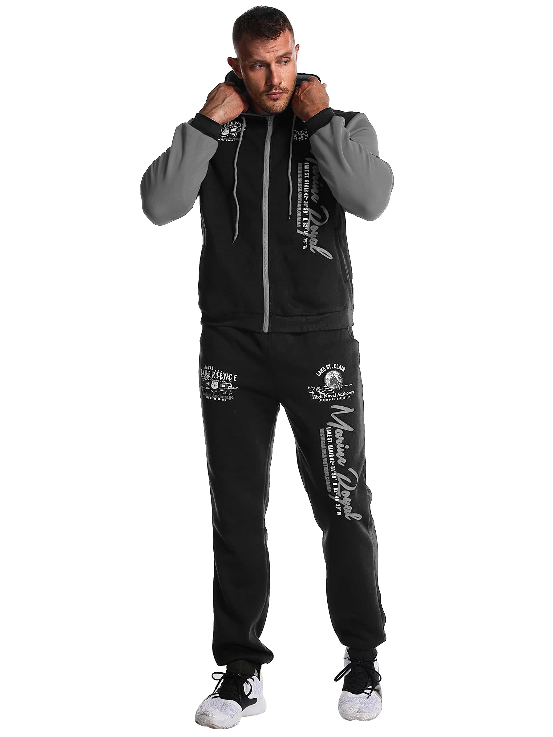 Hakjay Men's Hiphop Long Sleeve Full-Zip Sweat Suits, Size S, Red