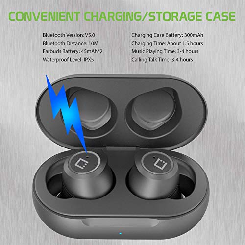 Wireless V5 Bluetooth Earbuds Compatible with Google Pixel 3 XL with Charging case for in Ear Headphones. (V5.0 Black)