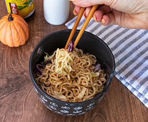 The Nightmare Before Christmas Disney Jack Skellington Faces Japanese Ceramic Dinnerware Set | Includes 20-Ounce Ramen Noodle Bowl and Wooden Chopsticks