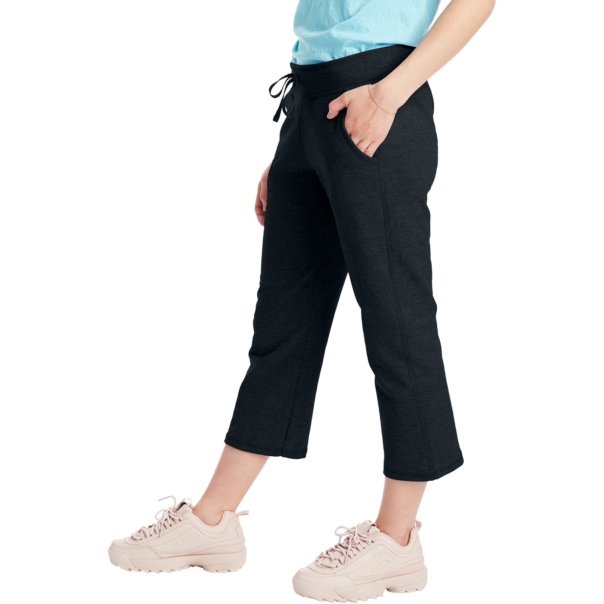 Hanes Women's French Terry Capris, Capri Pants, Black, Large