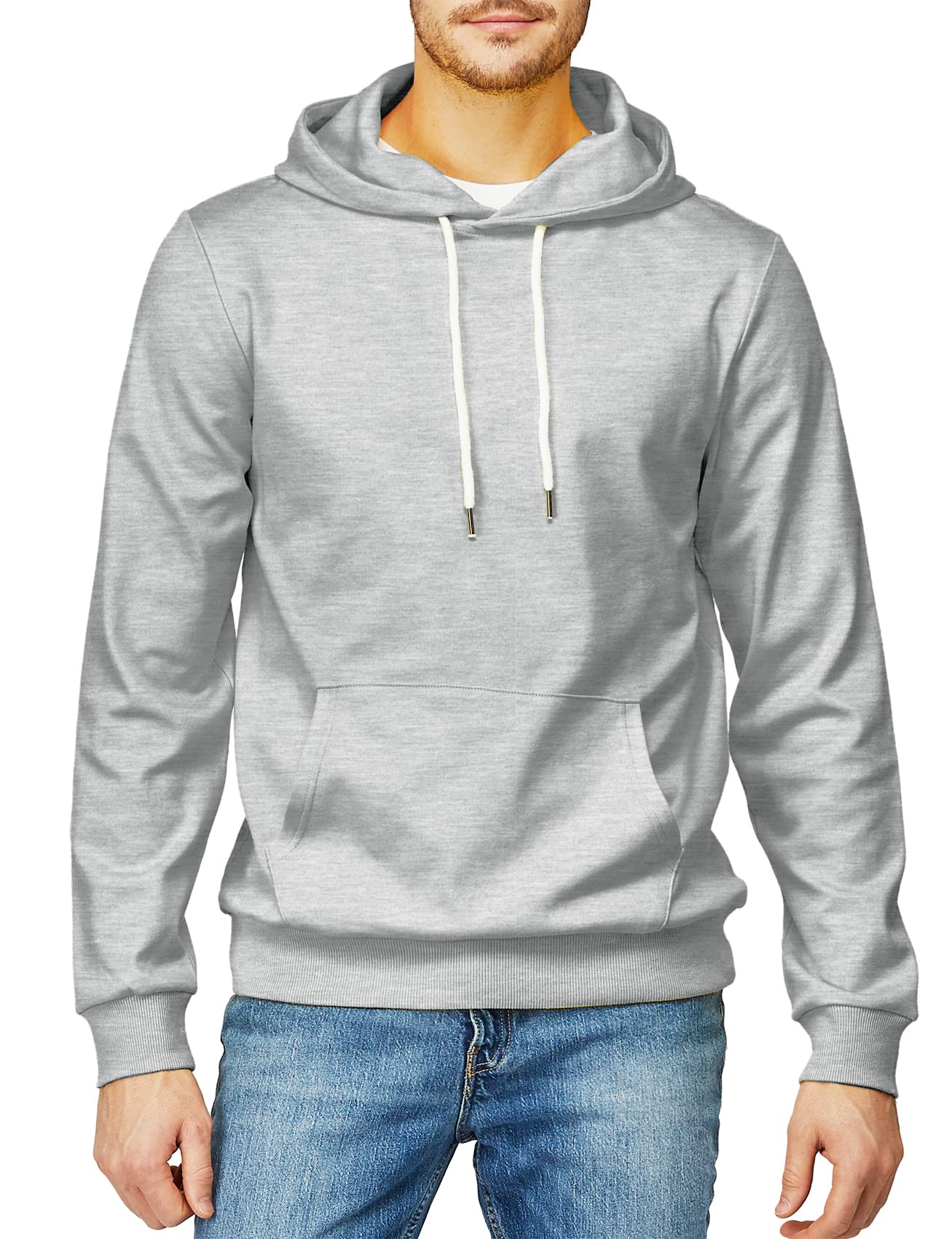 H2H Men's Slim Fit Lightweight Long Sleeve Pullover Basic Hoodie with Pocket and White String GRAY US M/Asia L (CMOHOL050)