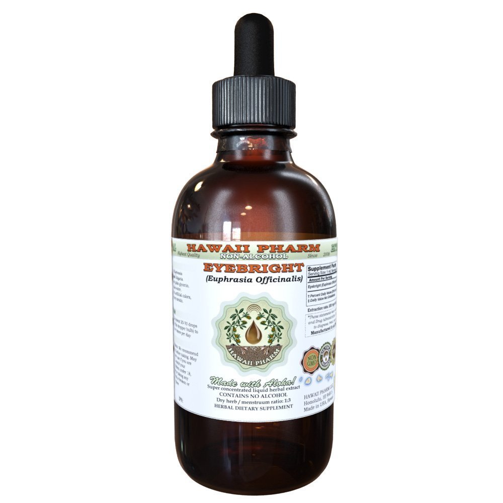 Hawaii Pharm Eyebright Alcohol-FREE Liquid Extract, Organic Eyebright (Euphrasia officinalis) Dried Herb Glycerite Natural Herbal Supplement 2 oz