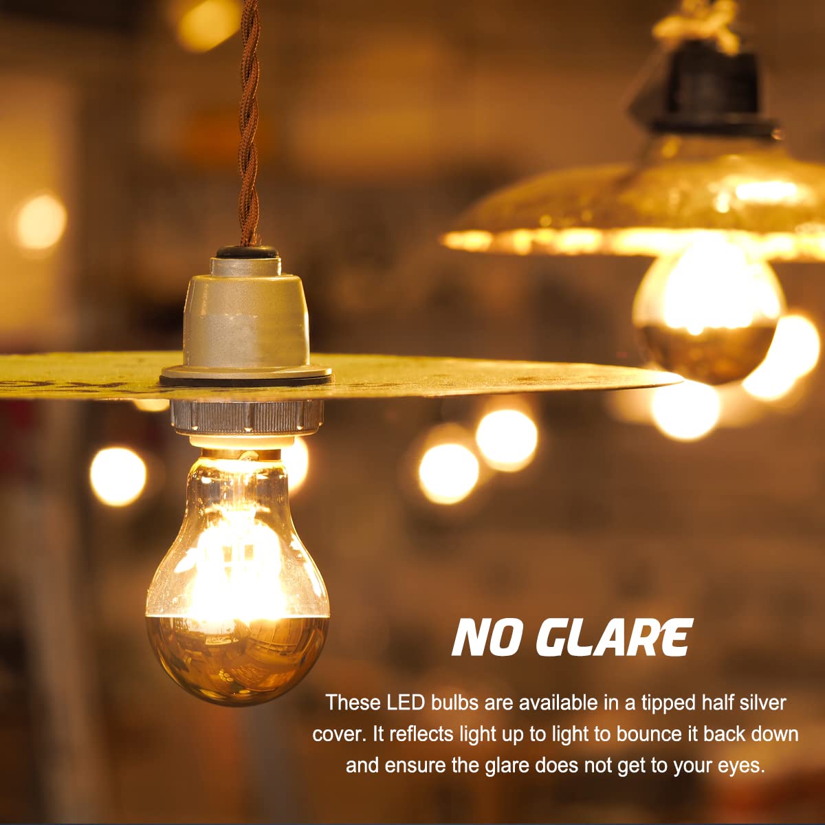 Half Chrome Light Bulb 6W (60 Watt Equivalent), Dimmable A19 A Shape 2700K Warm White Decorative LED Edison Bulb, Silver Tipped Light Bulb E26 Base Pack of 4