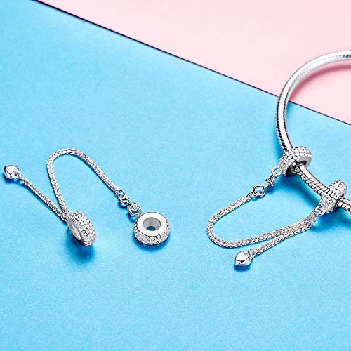 Heart Clasp Safety Chain Charm Authentic 925 Sterling Silver Clip Lock Stopper Charm Spacer Beads for Charms Bracelets (Heart Safety chain)