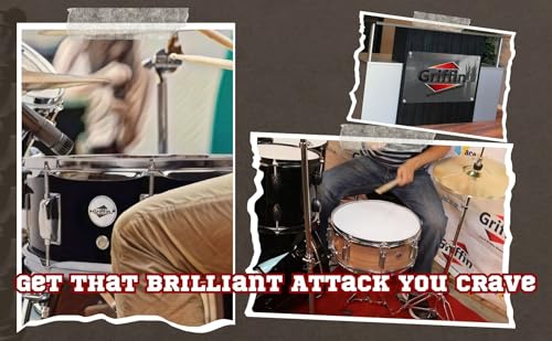 GRIFFIN Snare Drum | Poplar Wood Shell 14" x 5.5" with Black PVC & Coated Head | Acoustic Marching Percussion Musical Instrument Set with Drummers Key, 8 Metal Tuning Lugs & Snare Strainer Throw Off