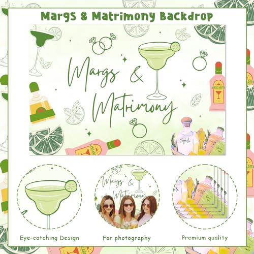 Wonmelody Margs and Matrimony Bachelorette Decorations Backdrop Margarita Backdrop Banner Cinco De Mayo Mexican Fiesta Banner Bridal Shower Party Supplies for Cactus Engagement Wedding Carnival