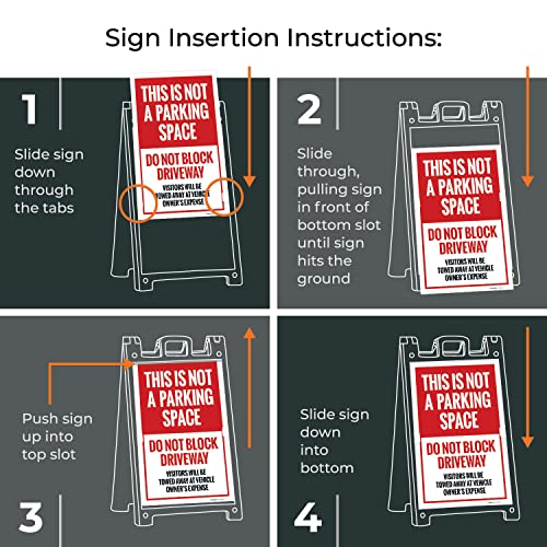 This Is Not A Parking Space Do Not Block Driveway Violators Towed Away Sidewalk Sign Kit, 18x24 Inches, With A Frame Stand, Made in USA by Sigo Signs