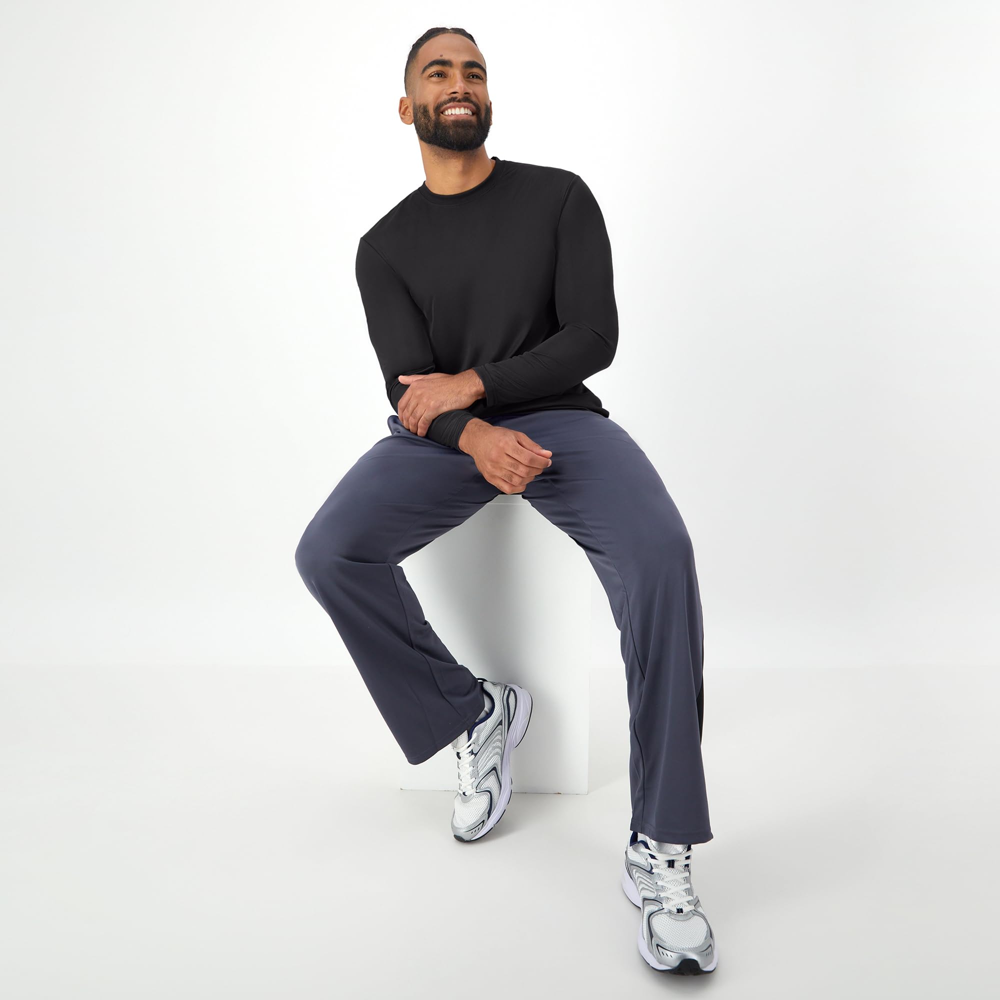 Hanes mens Long Sleeve Cool Dri T-shirt Upf 50+ (Pack of 2) athletic shirts, Black, Large US