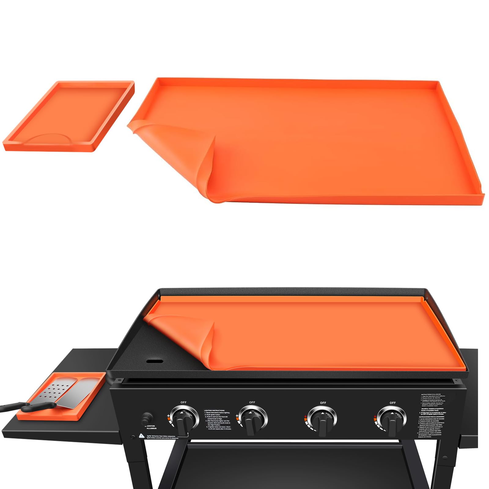 GRILL FORCE 36 Inch Silicone Griddle Mat & Spatula Mat for Blackstone 36" Griddle, Food Grade Silicone Mat Cover for Blackstone Protective Mat Cover Griddle Cover,Protect Griddle From Insects,Rust