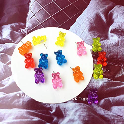 Gummy Bears Earring Set Cute Colorful Candy Color Twinkling Bear Animal Drop Dangle Earring Stud for Women Jewelry-C