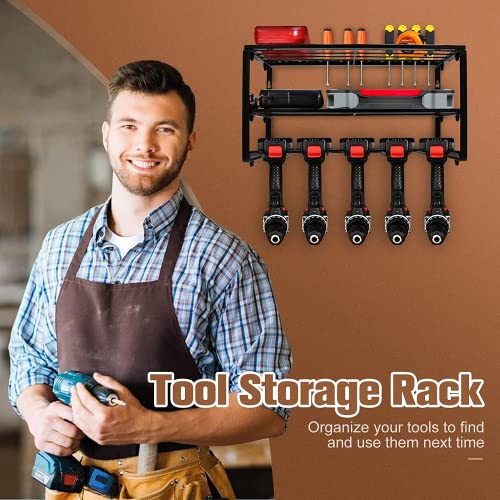 wocaxc Large Power Tool Organizer Storage-5 Drill Holder,Garage Tool Organizers and Storage Rack,Duty Floating Tool Shelf, Wall Mounted Tool Storage with Screwdriver Holder,Gift for Father's Day
