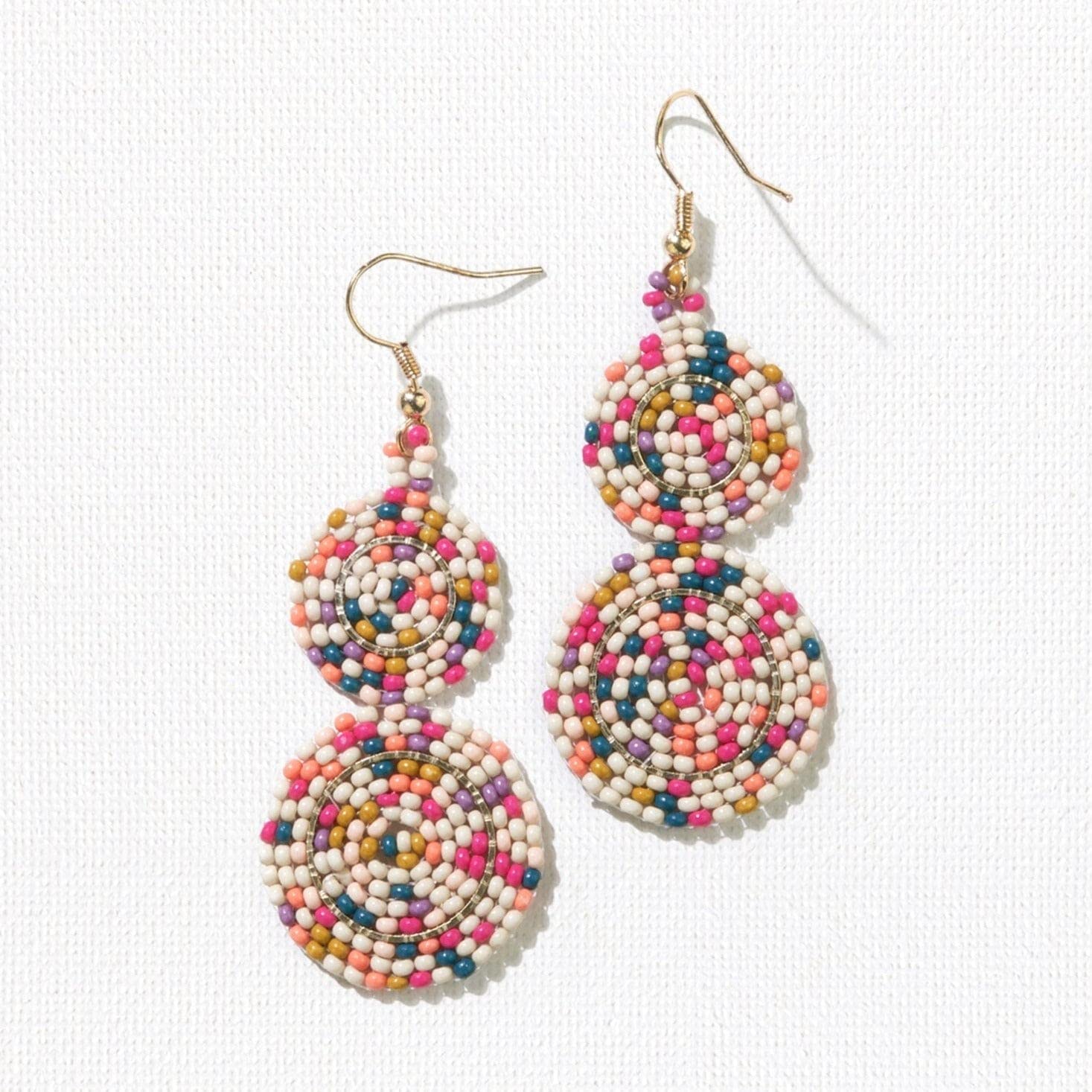 INK+ALLOY Women's Beaded Boho Earrings Kara Disc Seed Bead Drop Statement Earrings Handmade Jewelry for the Modern Bohemian, 2.75- Inch (Rainbow)