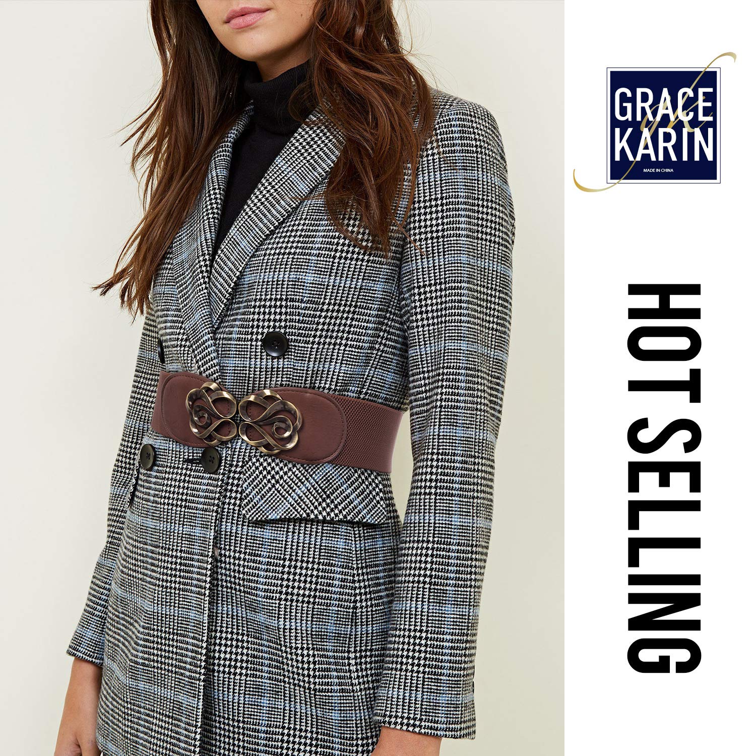 GRACE KARIN Stretchy Vintage Wide Waist Belt with Metal Buckle for Girl,Large, Grey