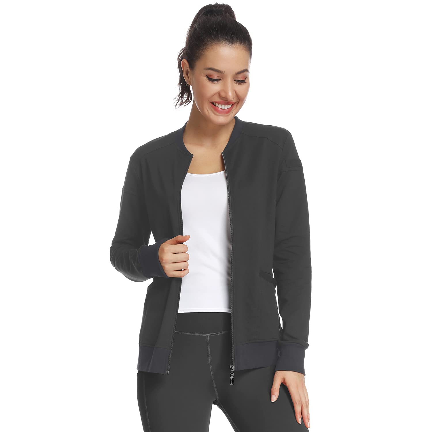 JEYONG Women's Zip Front Warm-Up Jacket (Pewter Color, Large, l)