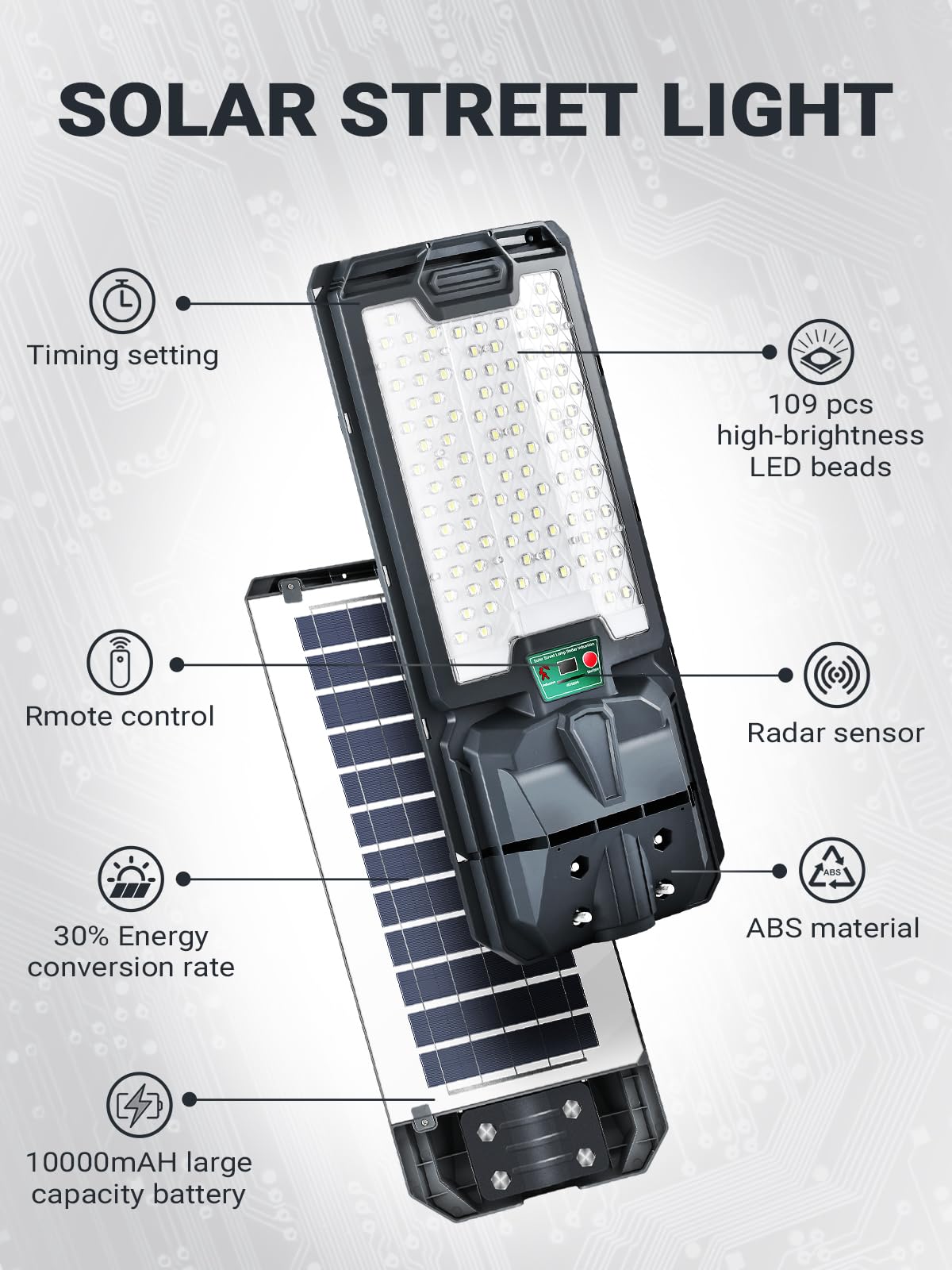 WONYO 1500W Solar Street Lights, Solar Parking Lot Lights with Remote Control & Radar Sensor, Waterproof IP65 Auto On/Off Solar Outdoor Light for Garden, Yard, Path, Basketball Court, Road