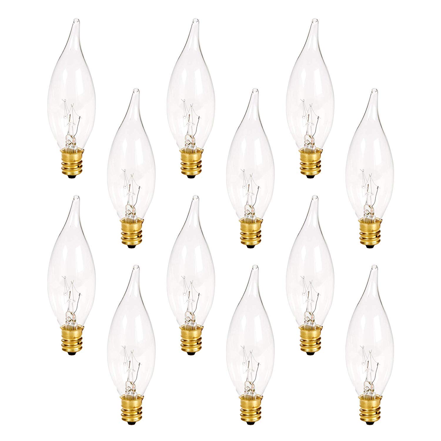 Holiday Joy - UL Listed Crystal Clear Bent Tip Candelabra Replacement Bulbs - Great for Electric Window Candle Lamps - 7W - 120 Volts - E12-12 Pack