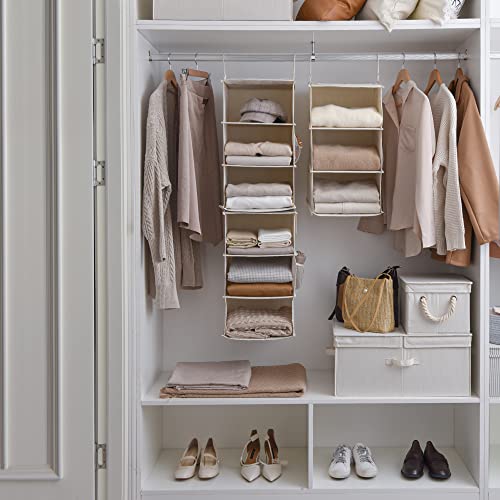 StorageWorks 6-Shelf Hanging Closet Organizers, Two 3-Shelf Separable Closet Hanging Shelves, 12" D x 12" W x 48 3β4" H, Mixing of Beige, White & Ivory