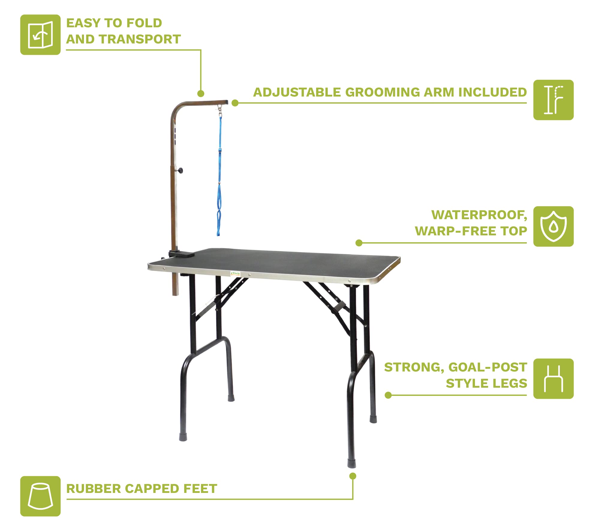 Go Pet Club 30-Inch Dog Grooming Table, Adjustable Arm Foldable Non-Slip Top, Rust-Proof, Waterproof, Warp-Free Trimming Table for Pets, Black