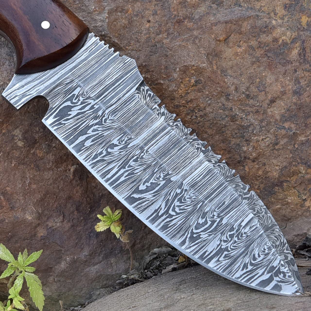 Grace Knives Handmade Damascus Steel Knife Fixed Blade Hunting Knife 9 Inches with Leather Sheath G-2019