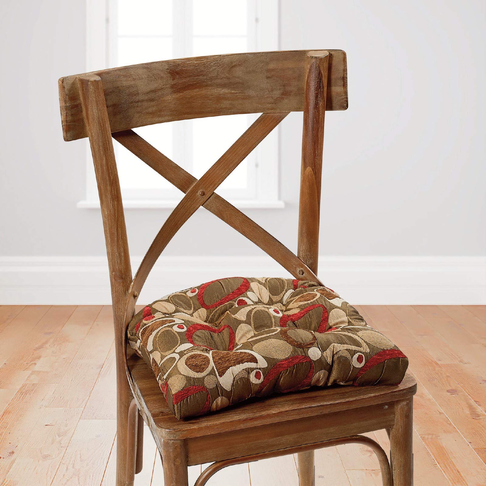 Klear Vu Gripper Overstuffed Universal Non-Slip Dining Chair Cushions for Kitchen Decor or Office Use, U-Shaped Skid-Proof Seat Pad, 17x17 Inches, 2 Count (Pack of 1), Brown
