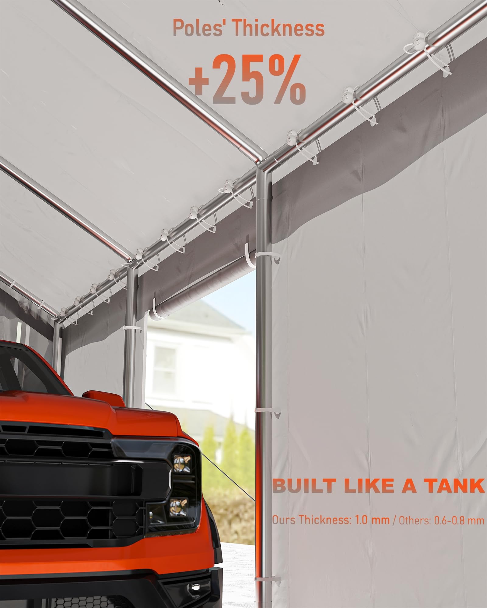 VORTEXTOVE Carport 13 x 20 ft, Portable Garage with 4 Roll-up Windows and 4 Doors for All Season, Reinforced Frames, for Sedans and Trucks, Gray