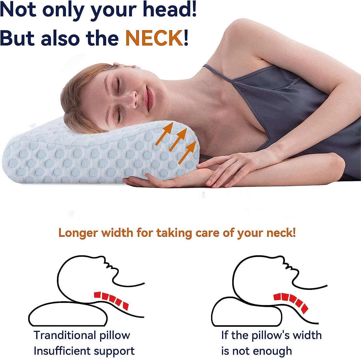 Hcore Contour Memory Foam Pillow for Neck Pain - Cervical Neck Pillow for Sleeping, Side Back Stomach Sleepers - Firm Contoured, Tencel Cover - Ventilated Breathable - CertiPUR-US