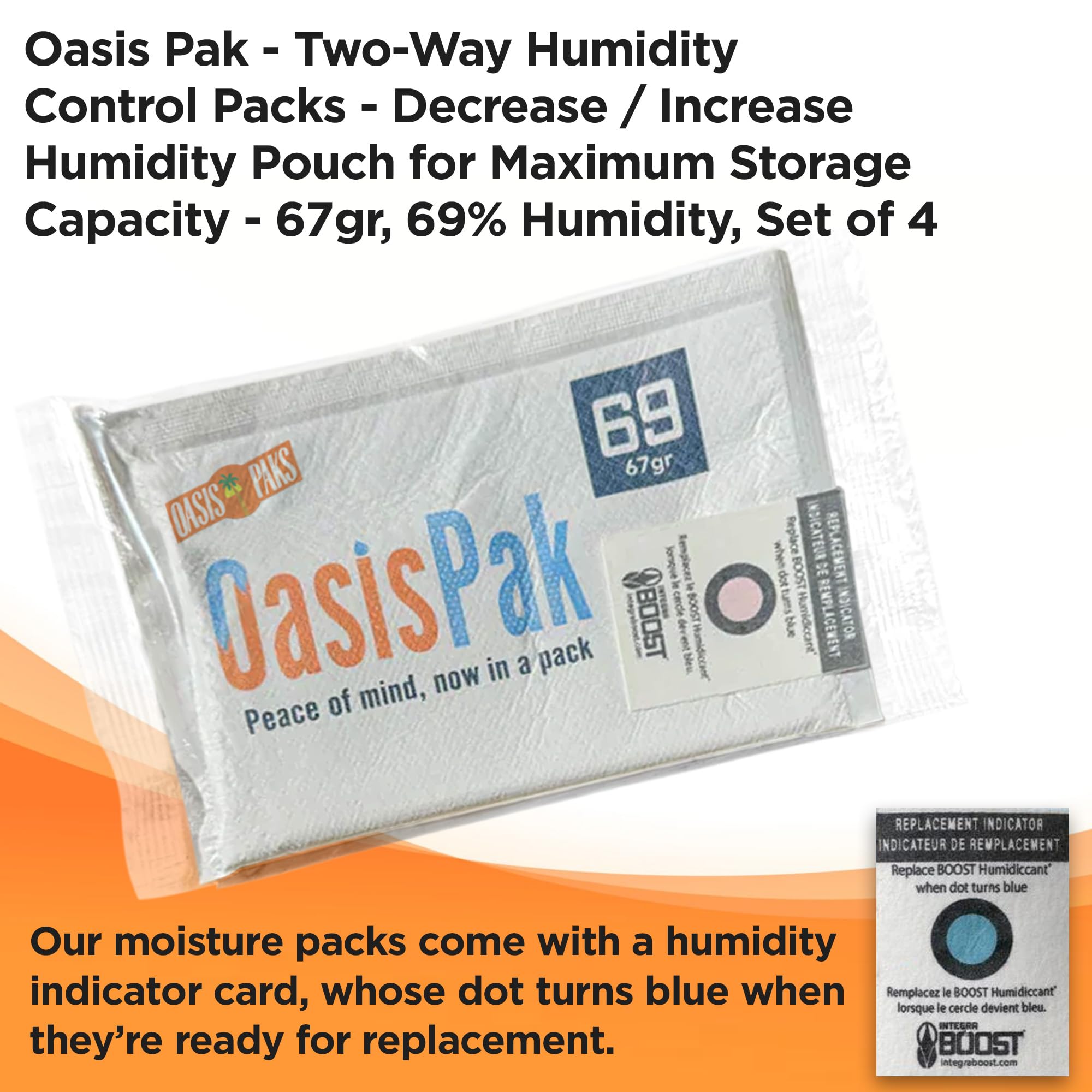 Oasis Pak Two-Way Humidity Packs - Ultimate Moisture Packs for Storage - Prevent Overdrying - Ideal Humidifier Packs & Hydration Packets - 67 Grams, 69% Humidity Level (1 Pack)