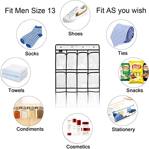 TidyMaster 28 Large 2 Pack Transparent Pockets Over The Door Shoe Organizer Sturdy Hanging Shoe Rack for Door Closet Sneakers or Accessories, 8 hooks(White)