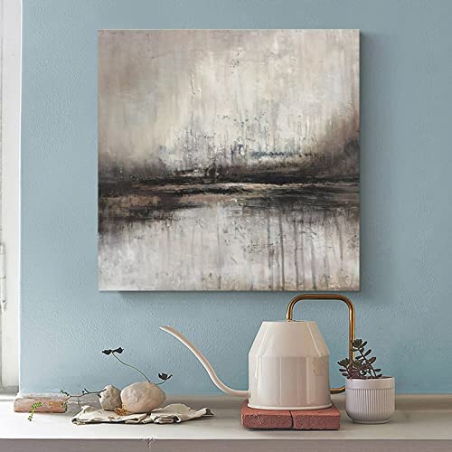 Hand Painted Abstract Original Black & White Oil Painting Modern Minimalists Textured Artwork Canvas Wall Art Home Wall Decor Paintings 20x20inch(50x50cm)