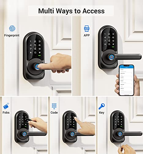Veise Smart Lock, Keyless Entry Door Lock with Handle, Fingerprint 7-in-1 Locks for Front Door, Electronic Digital Keypad, APP Control, Set, Matte Black