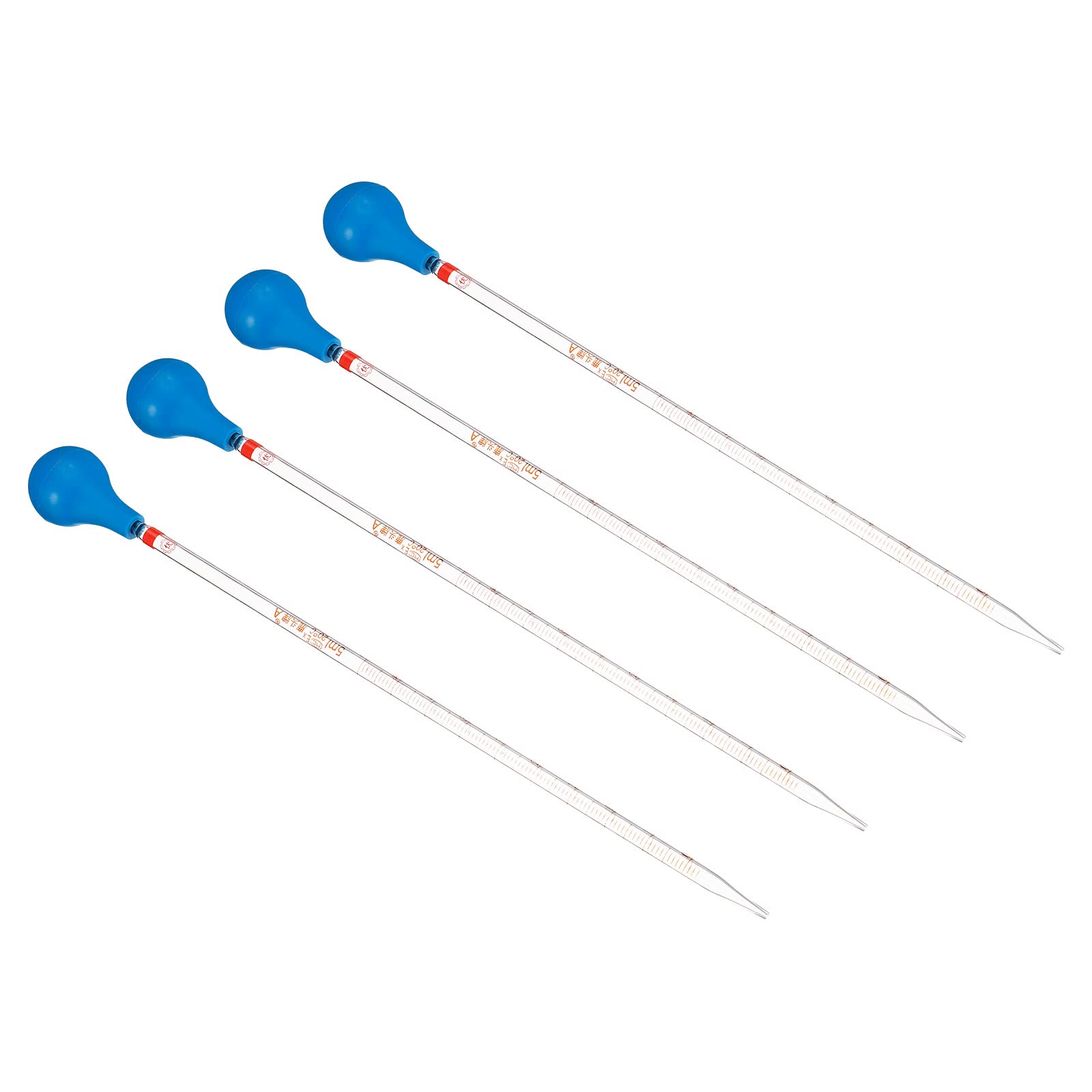PATIKIL Graduated Dropper Pipettes Kit, 4pcs 5ml Borosilicate Glass Pipette with Rubber Cap for Transfer Liquid for Lab, Chemistry, Clear