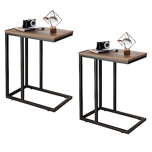 WLIVE Side Table Set of 2, C Shaped End Table for Couch, Sofa and Bed, Large Desktop C Table for Living Room, Bedroom, Brown and Black