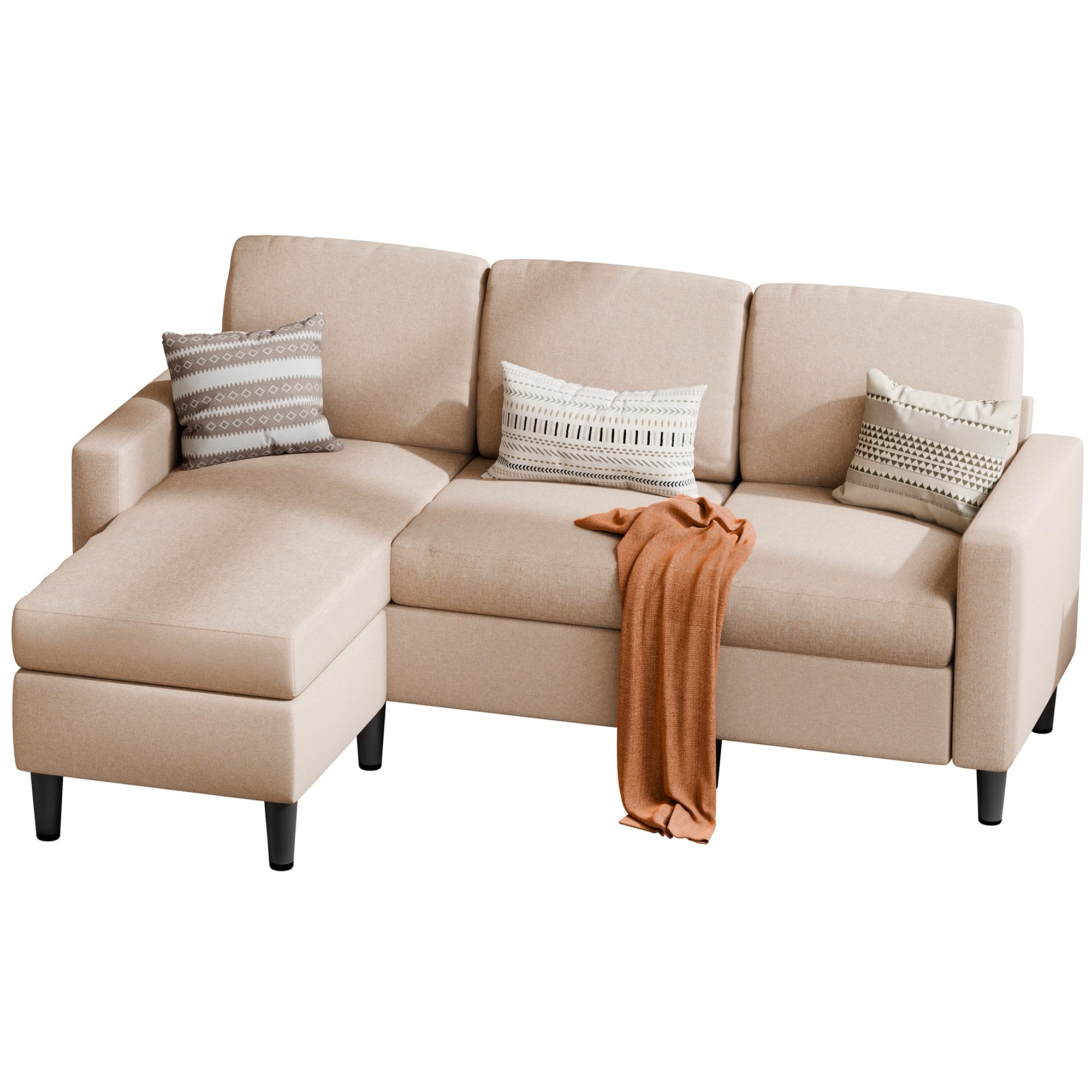 SUNLEI L-Shaped Couch Sofa for Living Room, Convertible Sectional Sofa with Reversible Chaise Modern Linen Fabric, Sectional Sofa Couch for Small Space(Beige