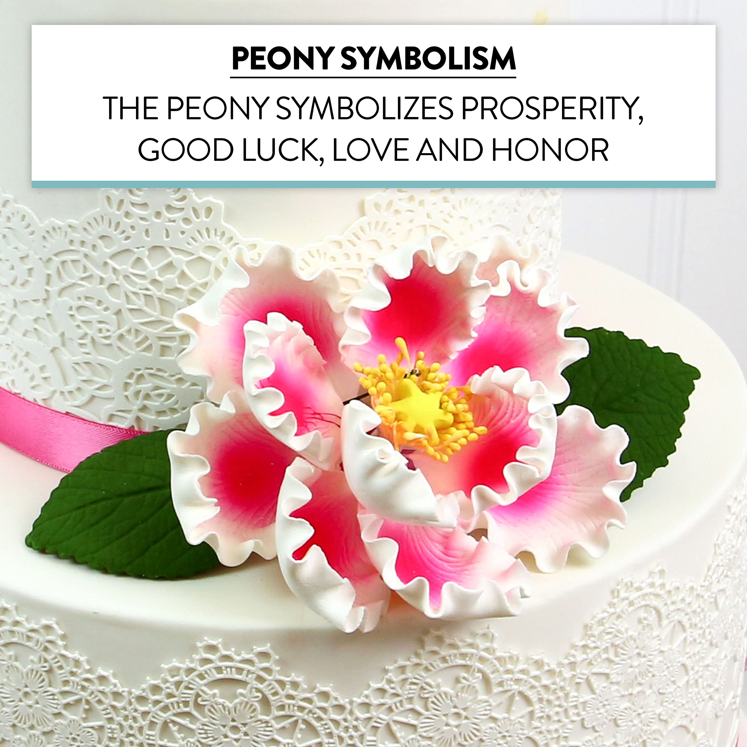 Global Sugar Art Peony Sugar Cake Flowers Pink with White Deluxe, 1 Count by Chef Alan Tetreault