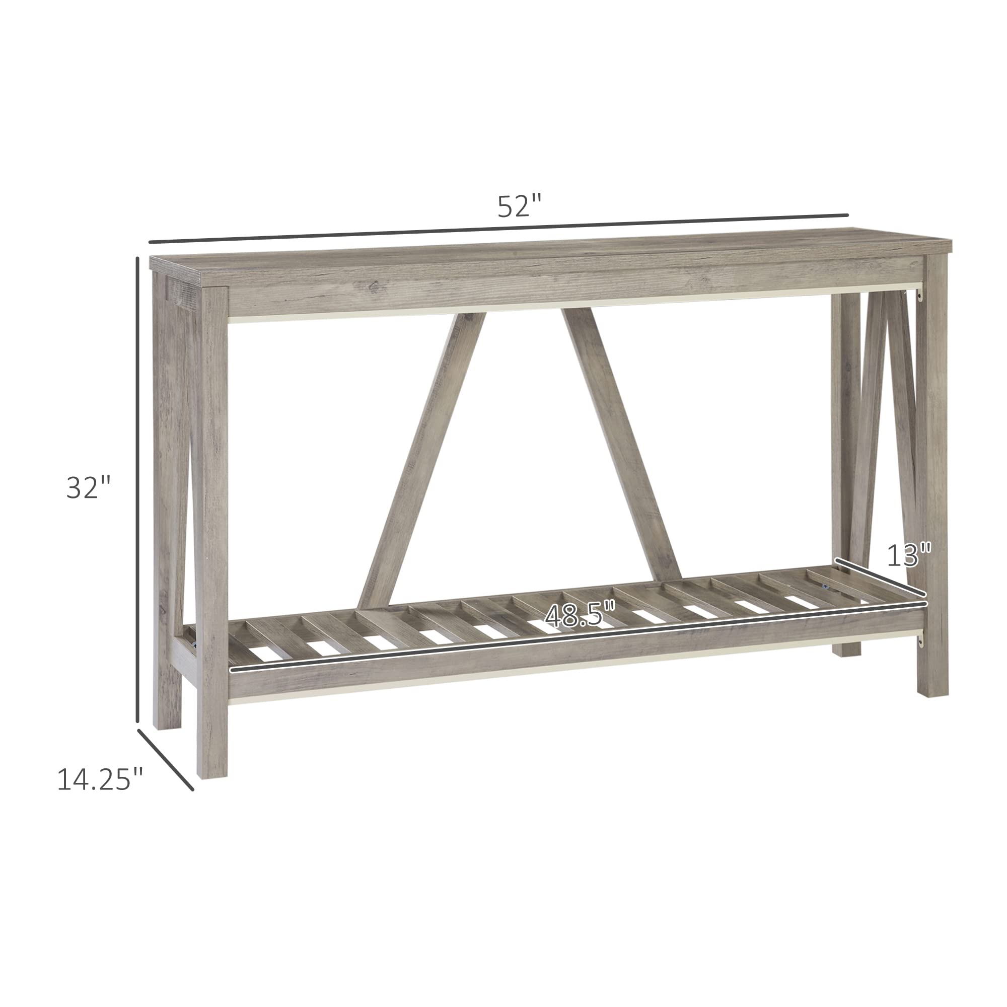 HOMCOM Console Table, Farmhouse Entryway Table with Storage Slatted Shelf, Rustic Sofa Table with Anti-Tipper for Living Room, Hallway, Gray