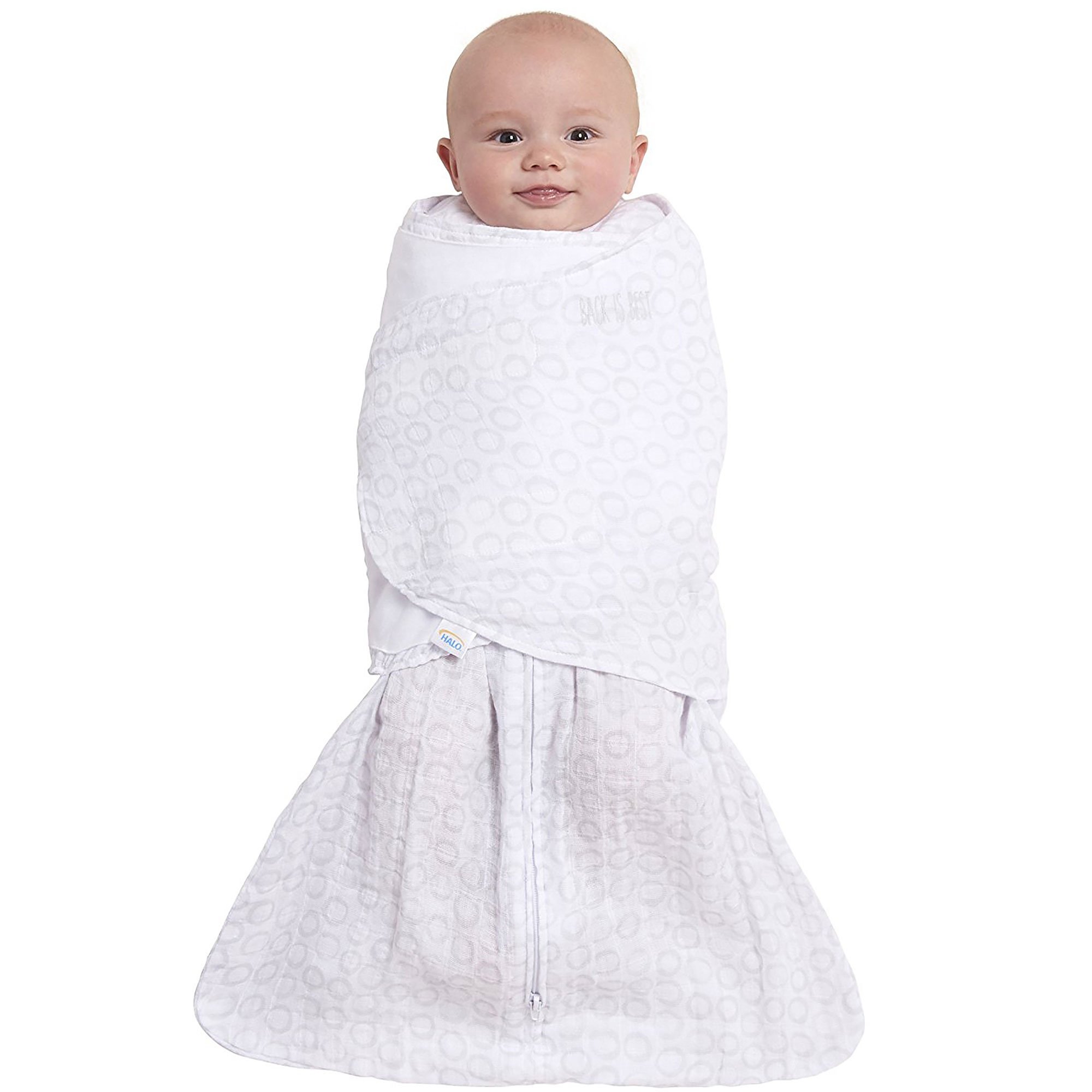 HALO 100% Cotton Muslin Sleepsack Swaddle Wearable Blanket, TOG 1.5, Circles Grey, Small, 3-6 Months