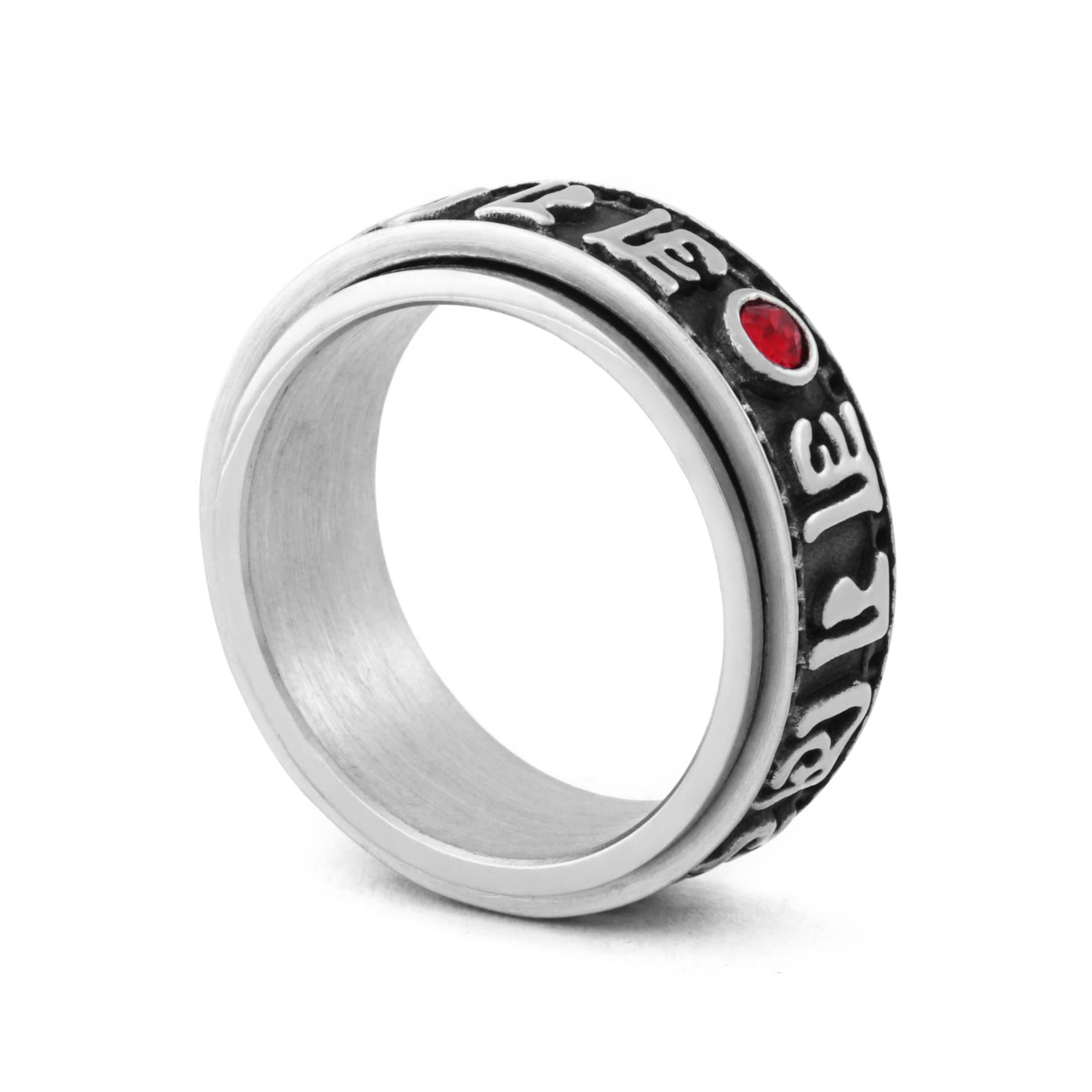 Gungneer Om Six Mantra Words Ring Stainless Steel Pink Rhinestone Amulet Against Evil Unlucky Unique Personality Jewelry