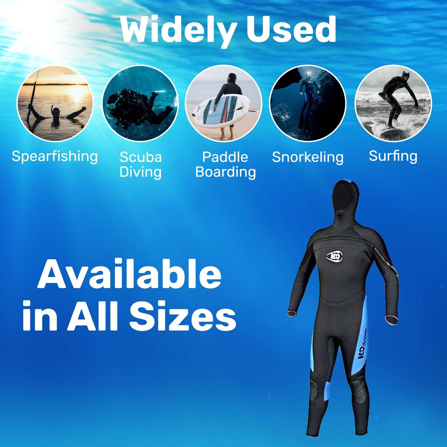 H2odyssey Coronado Mens Hooded Wet Suit - 7mm Neoprene Mens Suit for Scuba Diving - Front Zip Wetsuit for Men