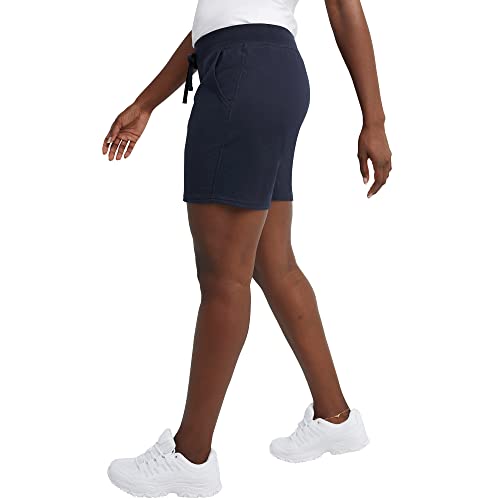 Hanes Womens Jersey Pocket Shorts, Drawstring Cotton 7" Inseam Athletic-shorts, Navy, Small US