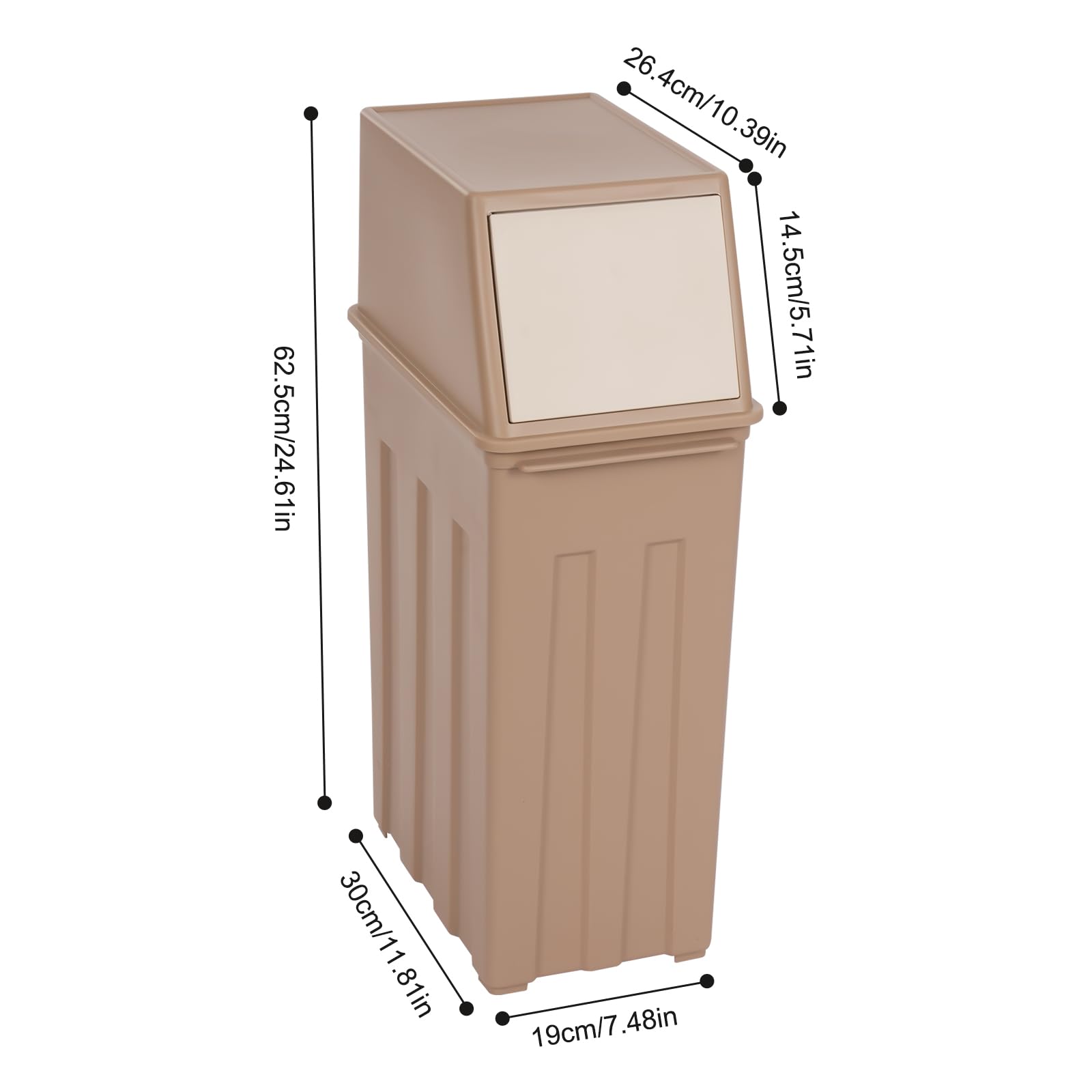 SAHUANIYE Trash Can, 30L/8Gal Trash Container with Hinged Flap Lid, Commercial Slim Garbage Can Kitchen Trash Bin, Floor Standing Plastic Waste Basket Rubbish Bucket for Indoor, Outdoor, Home (Grey)