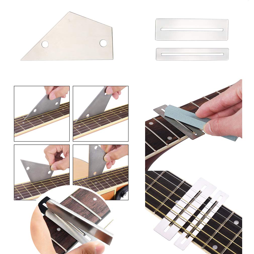 Guitar Tool Kit Repairing Maintenance Tools String Organizer String Action Ruler Gauge Measuring Tool Hex Wrench Set Files Fingerboard Guard Understring Radius Gauges Guitar Fret Rocker Leveling