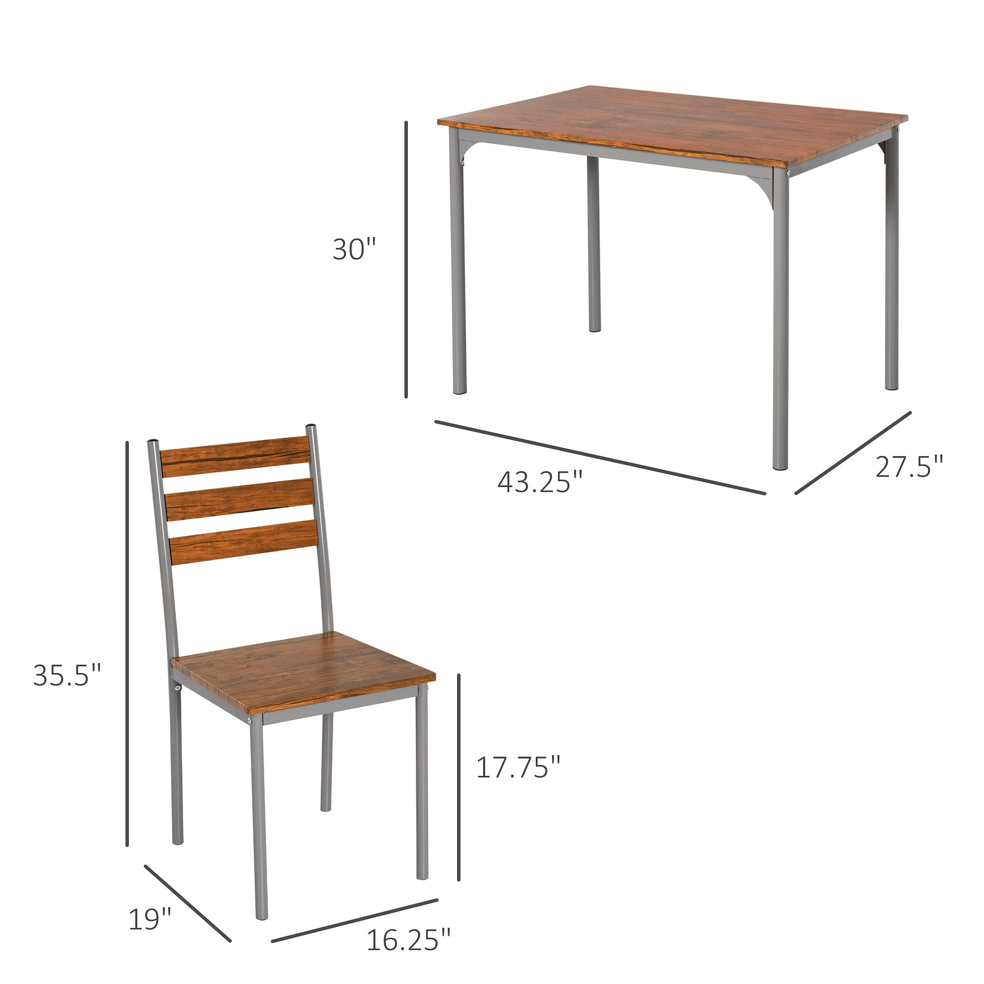 HOMCOM Modern Dining Table Set for 4, 5-Piece Kitchen Table Set, Rectangular Dining Table and 4 Chairs for Small Space, Dinette, Breakfast Nook, Brown