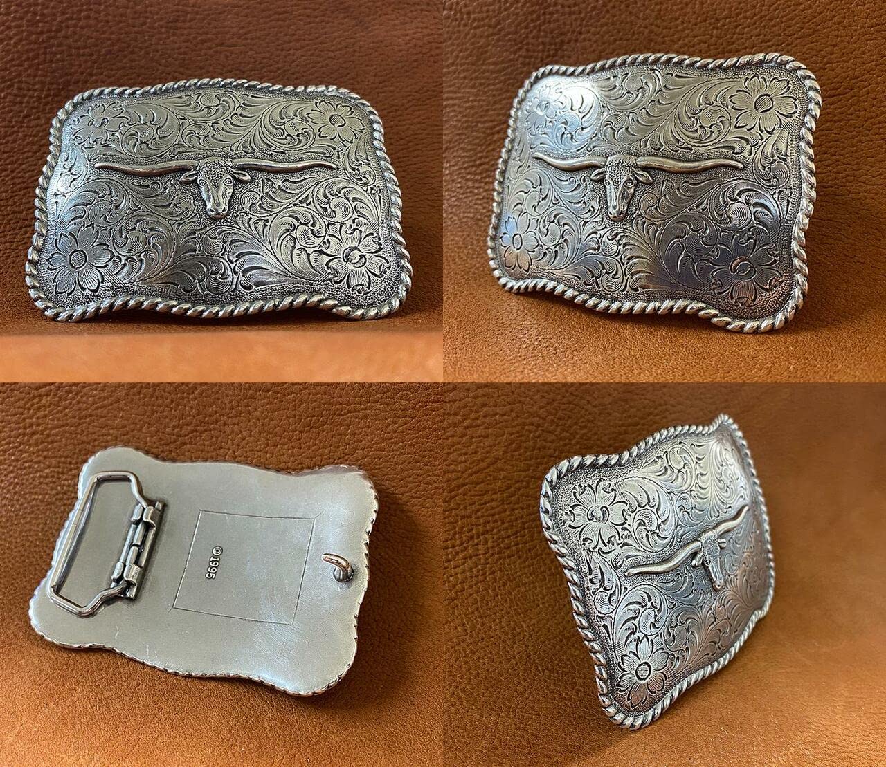 H8143 Western Antique Silver Texas Longhorn Steer Head Belt Buckle (Antique Silver)